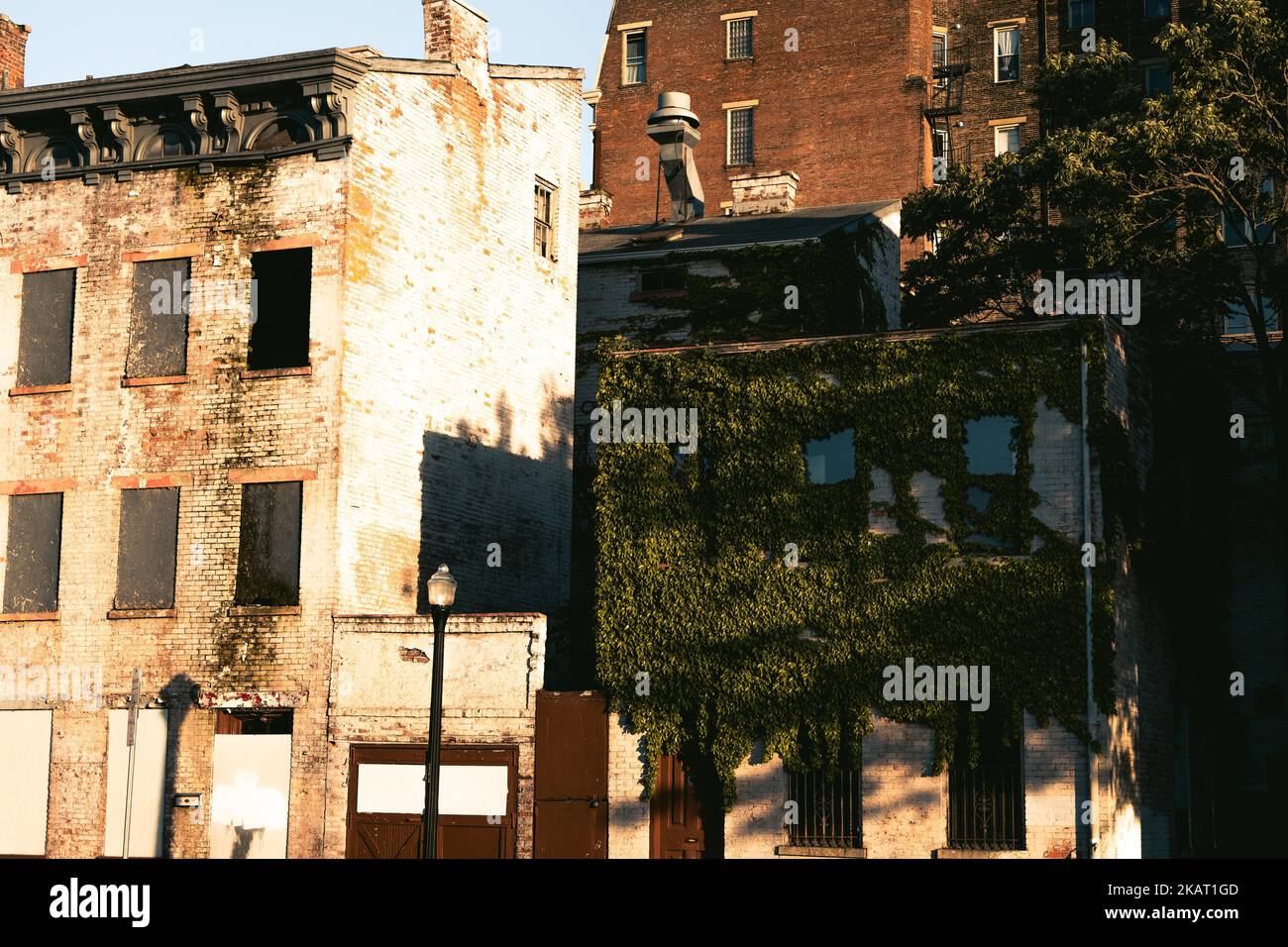 The old broken buildings in the sunlight Stock Photo - Alamy