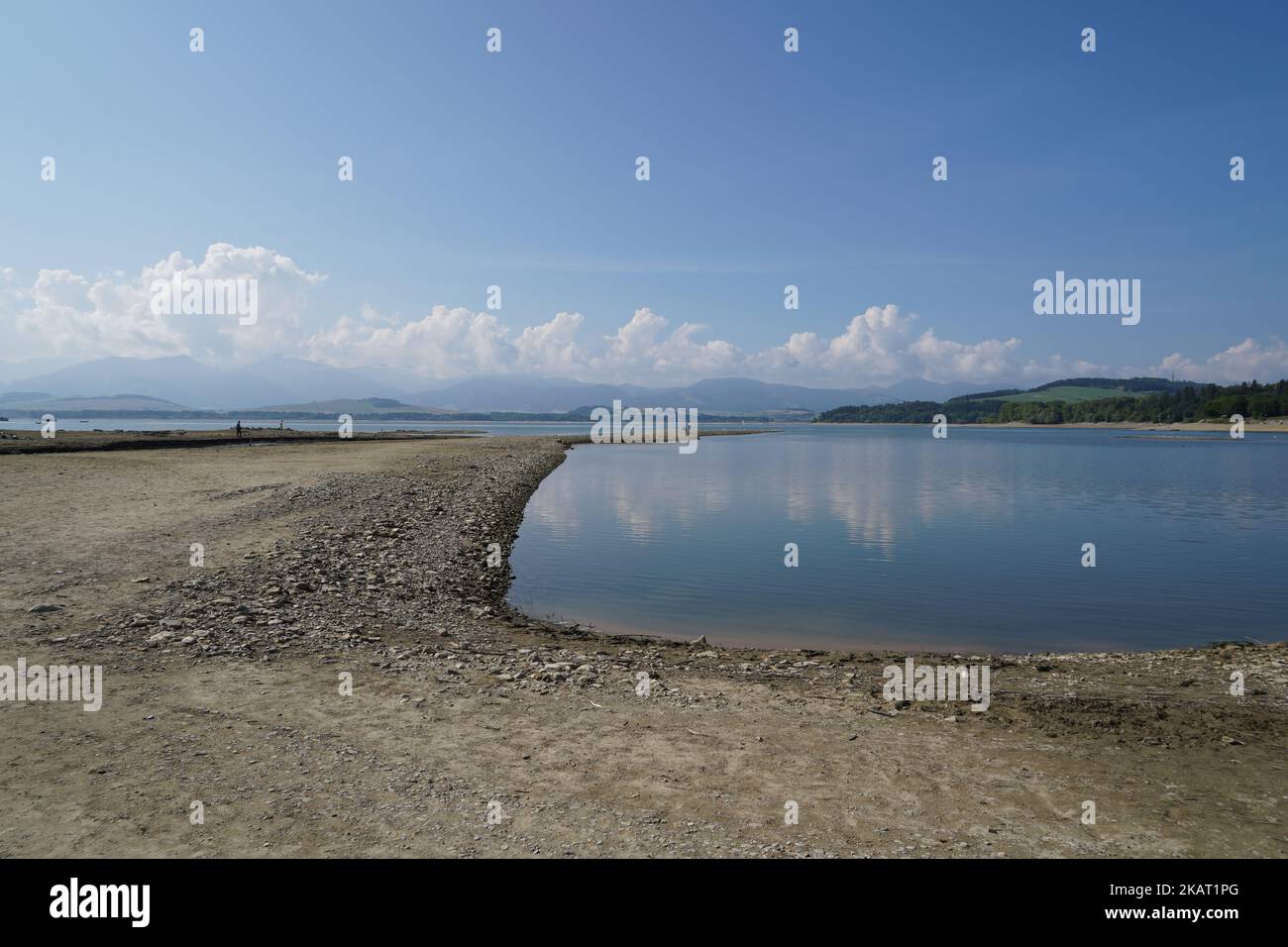 Arid or dried up muddy bottom of the water dam Liptovska Mara during ...