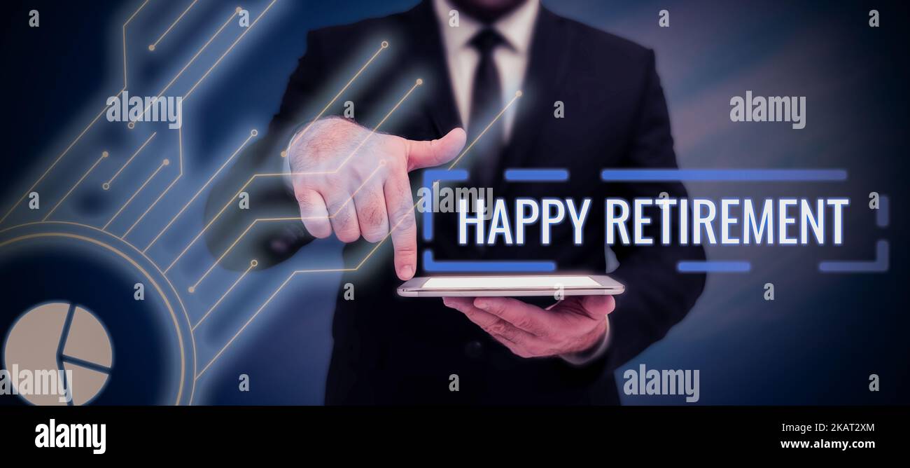 Conceptual display Happy Retirement. Business approach account or statement describing the ...
