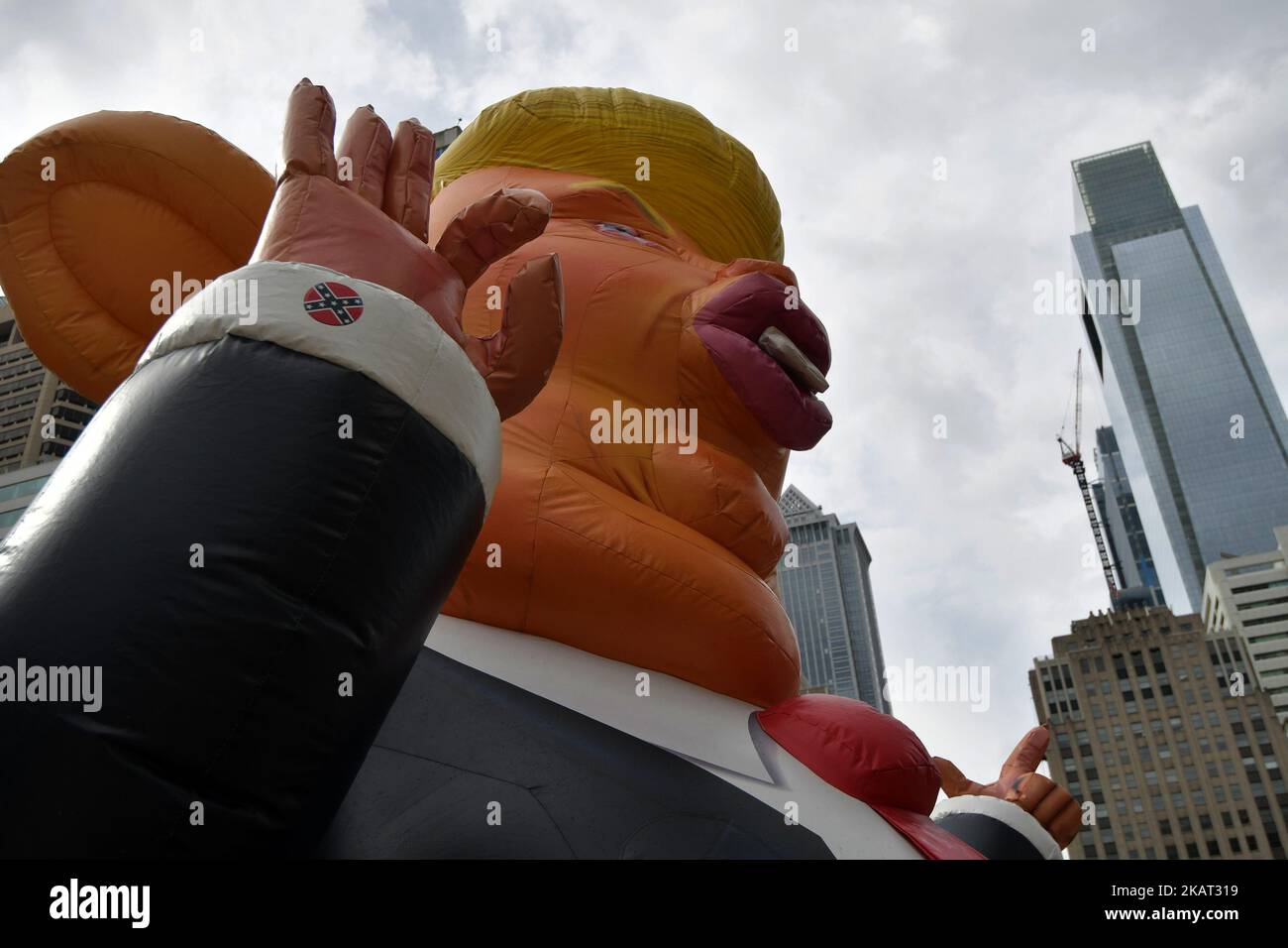 A pop-up inflatable 'Trump Rat' is erected facing the Frank Rizzo ...