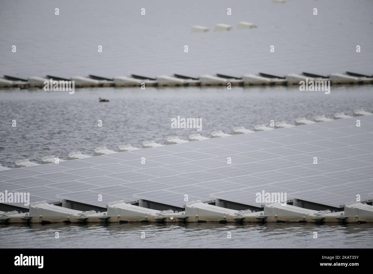 Floating mega-solar power plant using the reservoir of a dam with water ...