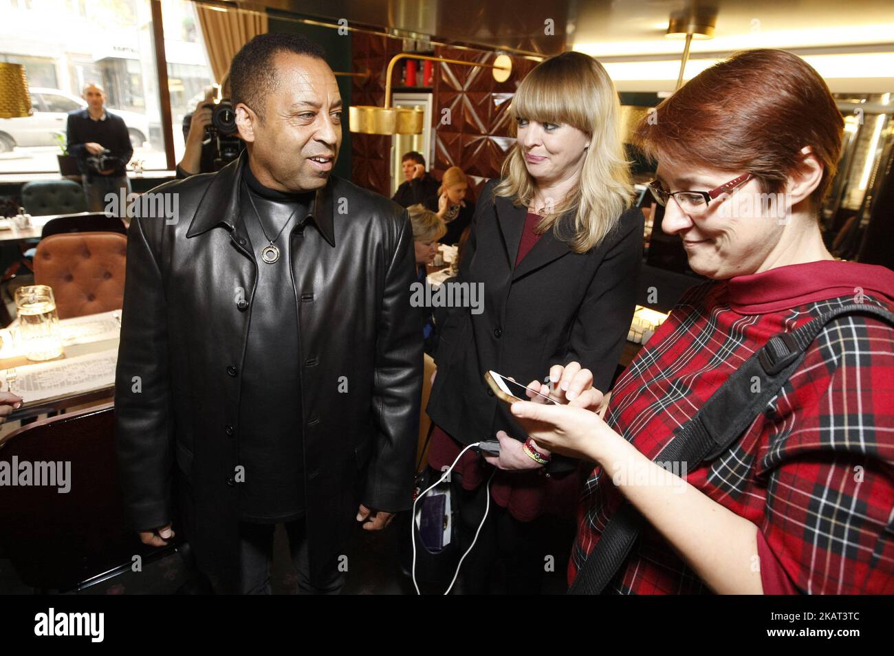 US designer Keith Holman (L) speaks during a meeting with Ukrainian ...