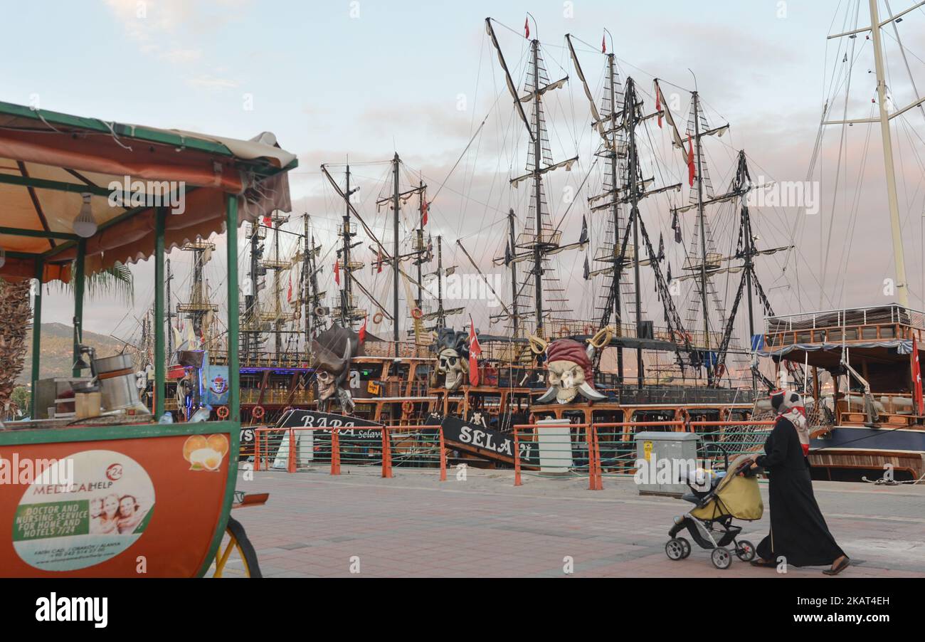 Empty of tourists Alanya's seafront promenade. On Sunday, 9 October ...