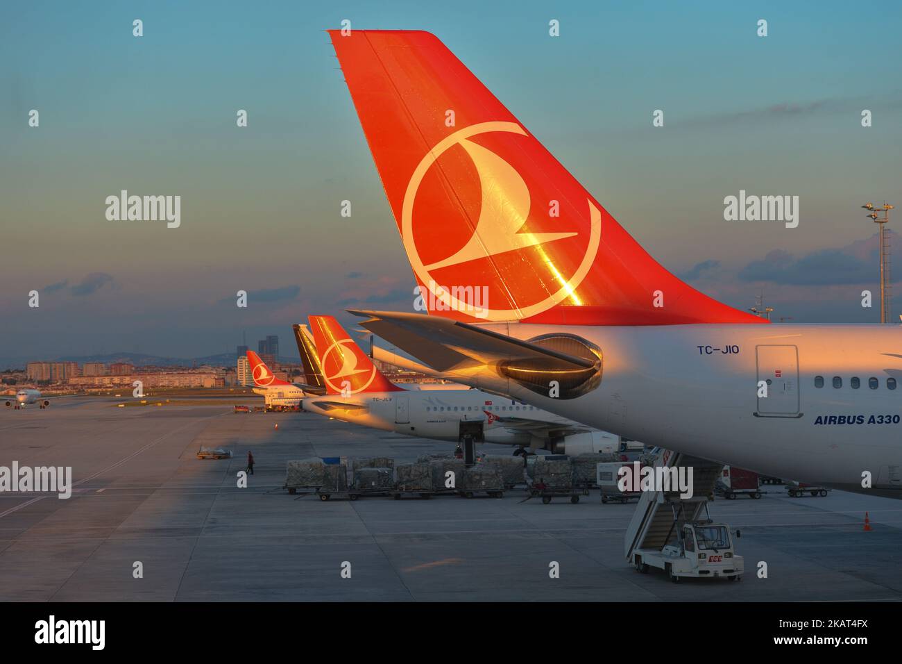 A Turkish Airlines fleet at Istanbul Ataturk Airport. On Sunday, 8 ...