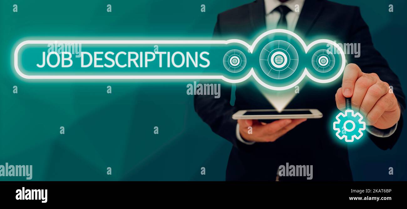 Text sign showing Job Descriptions. Business approach difficulties in ...