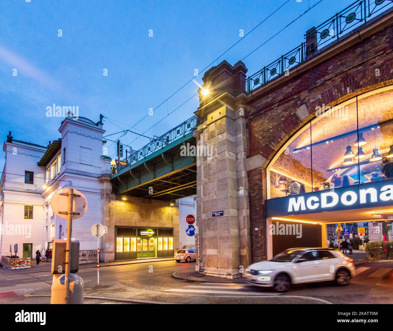 Wien, Vienna: subway U6 station Alser Straße, Mc Donalds restaurant in ...