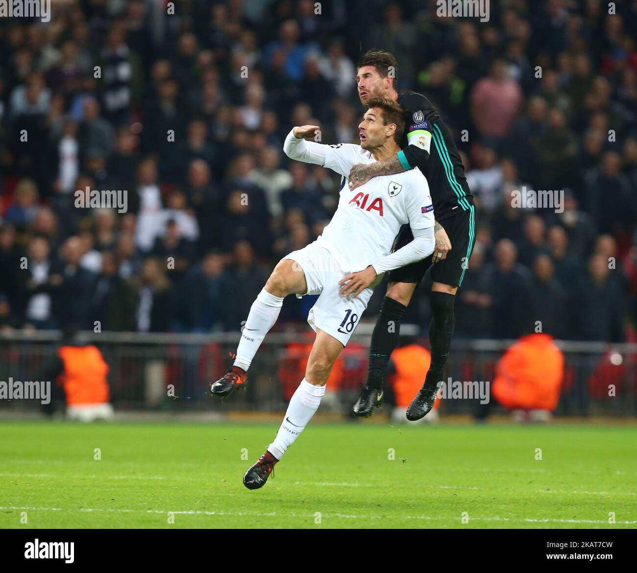 Tottenham Hotspur's Fernando Llorente and Sergio Ramos of Real Madrid ...