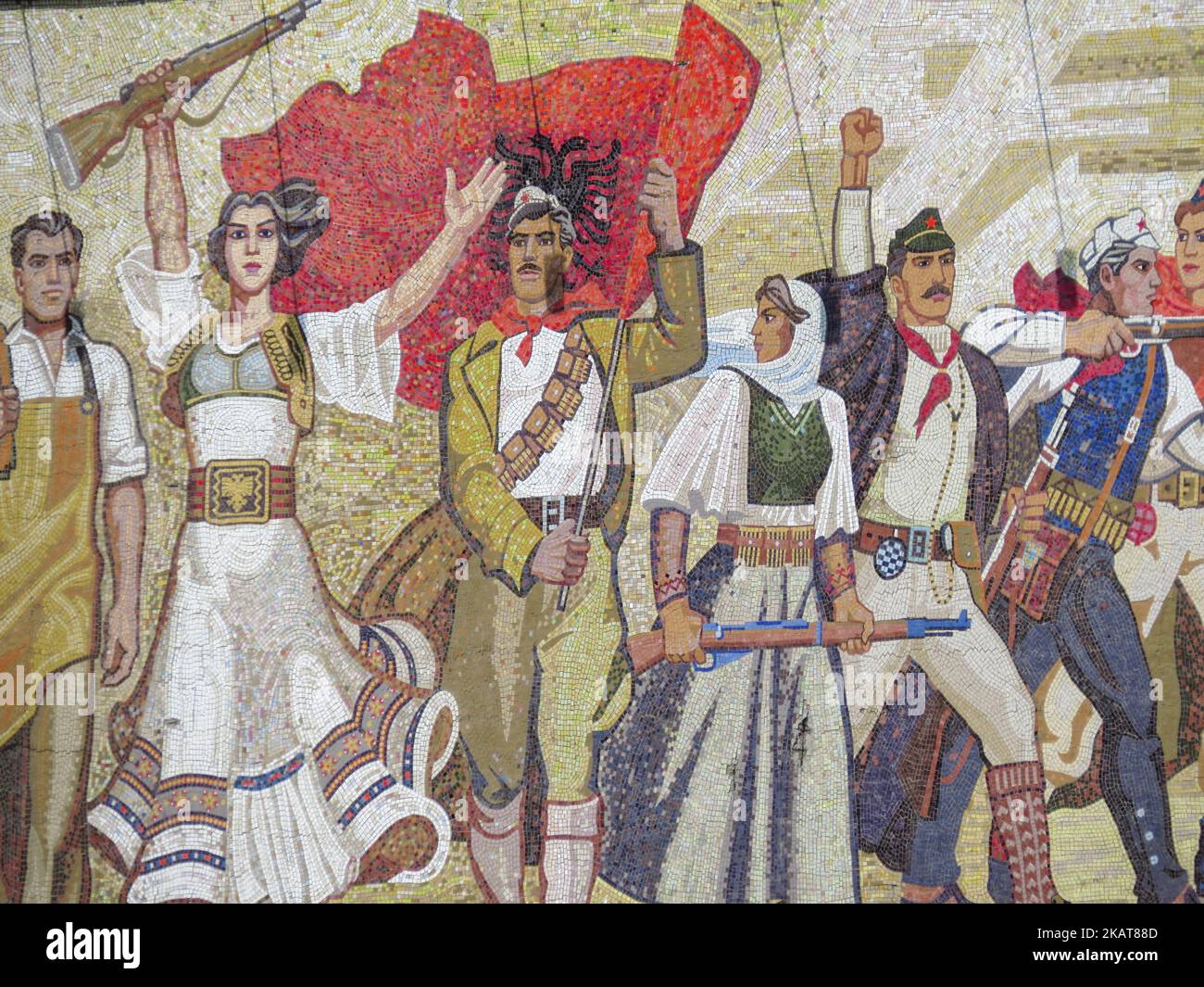 A painting from the Communist era in central Tirana, Albania Stock ...