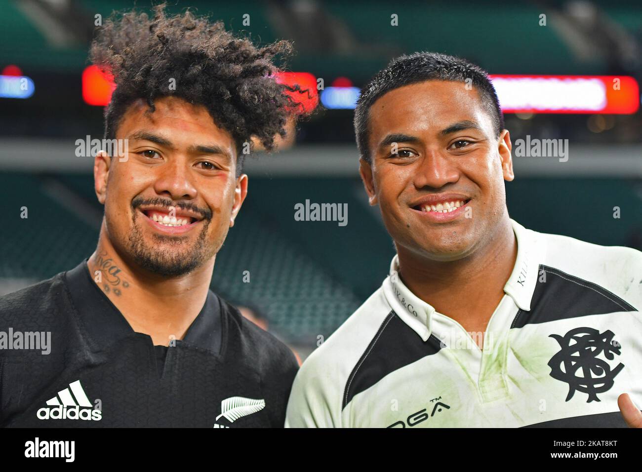 New Zealand's Ardie Savea and Barbarians Julian Savea after the ...