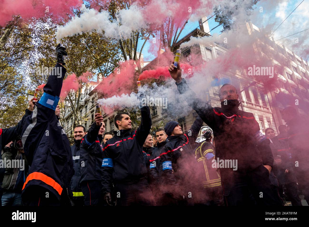 Firefighters demonstrate in Lyon, France on November 6, 2017 after the ...