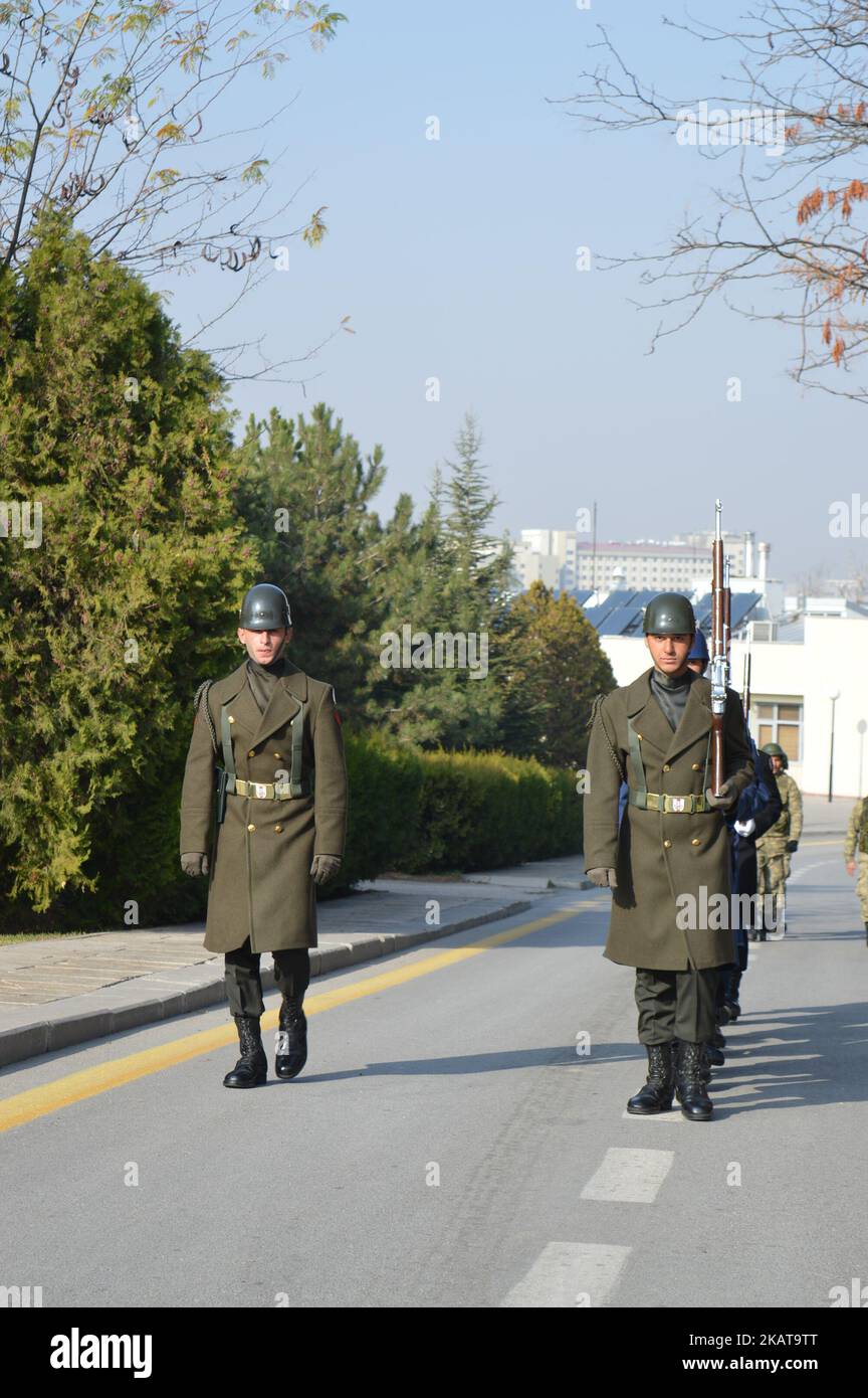 Turkish soldiers march at Anitkabir, the Mausoleum of founder and first ...