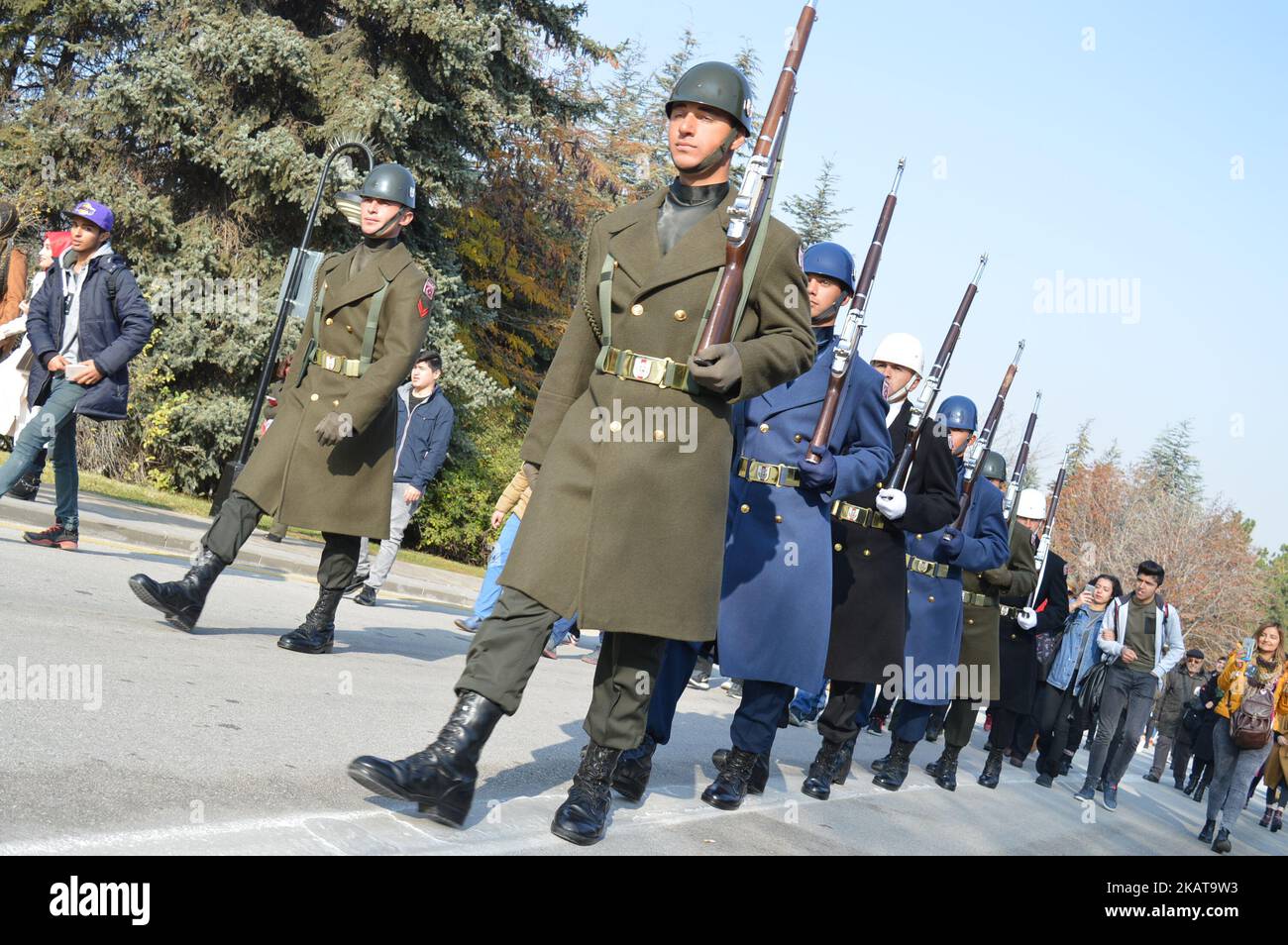 Turkish soldiers march at Anitkabir, the Mausoleum of founder and first ...