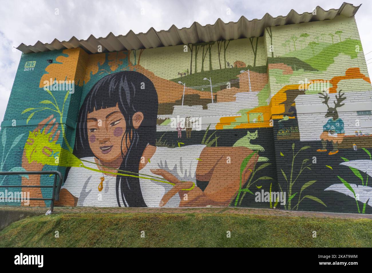 A macro mural is in the El Consuelo neighborhood in Bogotá, Colombia on ...