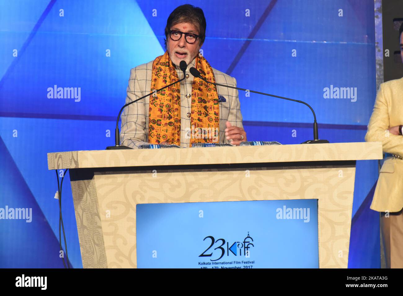 Bollywood actor Amitabh Bachchan delivers his speech at the ...