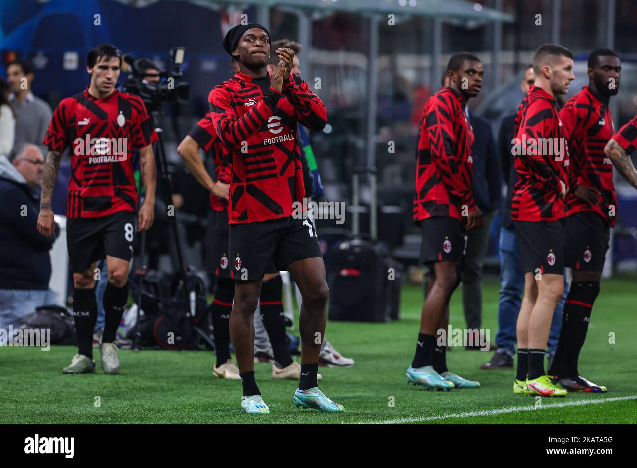 Rafael Leao of AC Milan greets the fans during UEFA Champions League ...