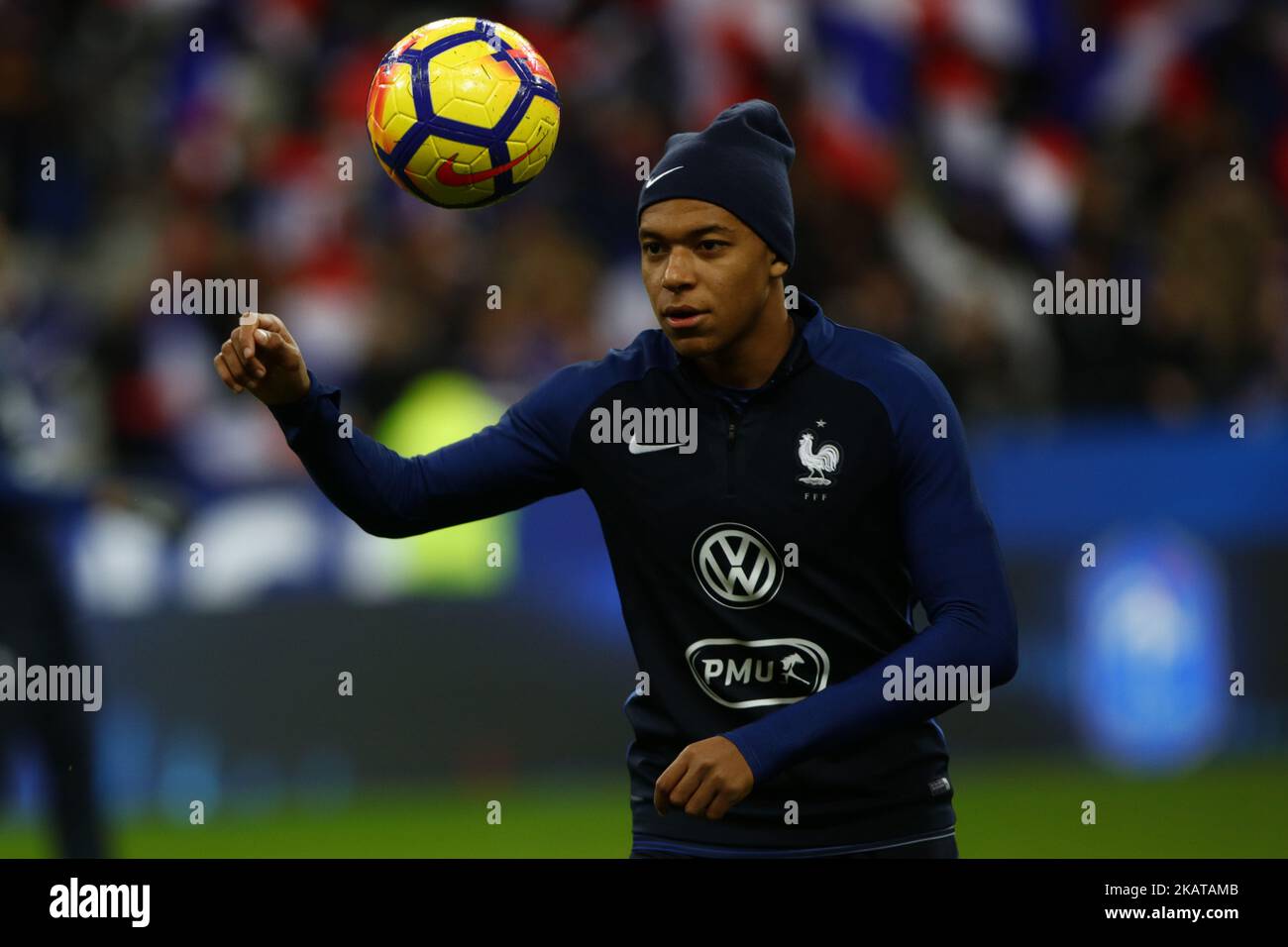 Kylian Mbappe during warm-up before the friendly football match between ... Kylian Mbappe during warm-up before the friendly football match between ...