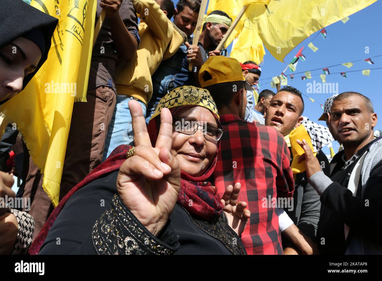 Palestinian Fatah supporters take part in a rally marking the death ...