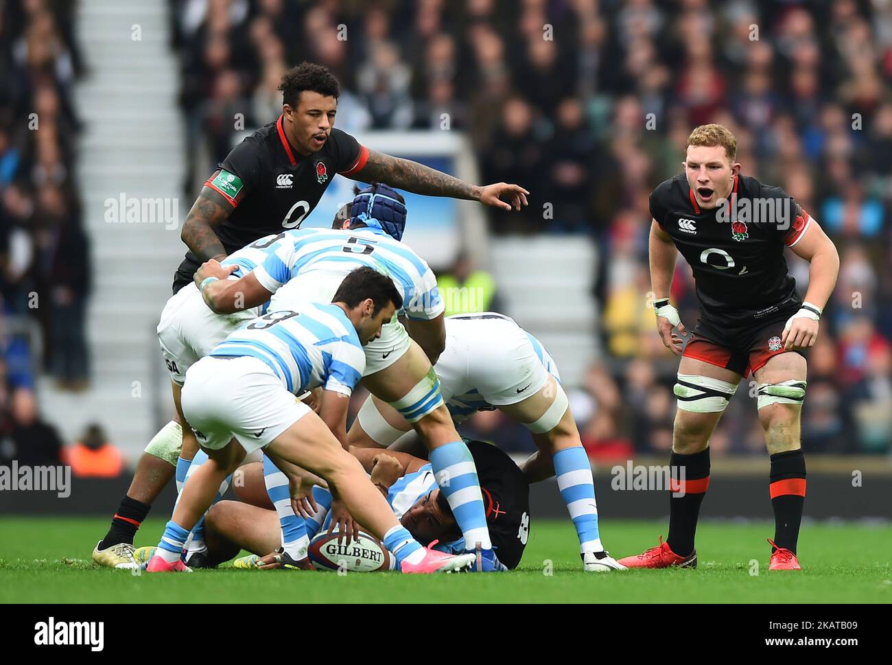 England's Sam Underhill shouts to his team mates during Old Mutual ...