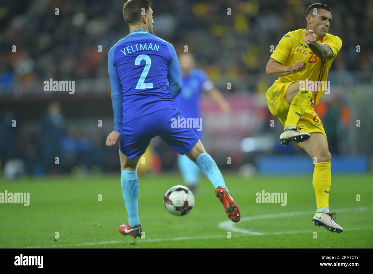 Joël Veltman (Ned) vies Nicolae Stanciu (Rom) during International ...
