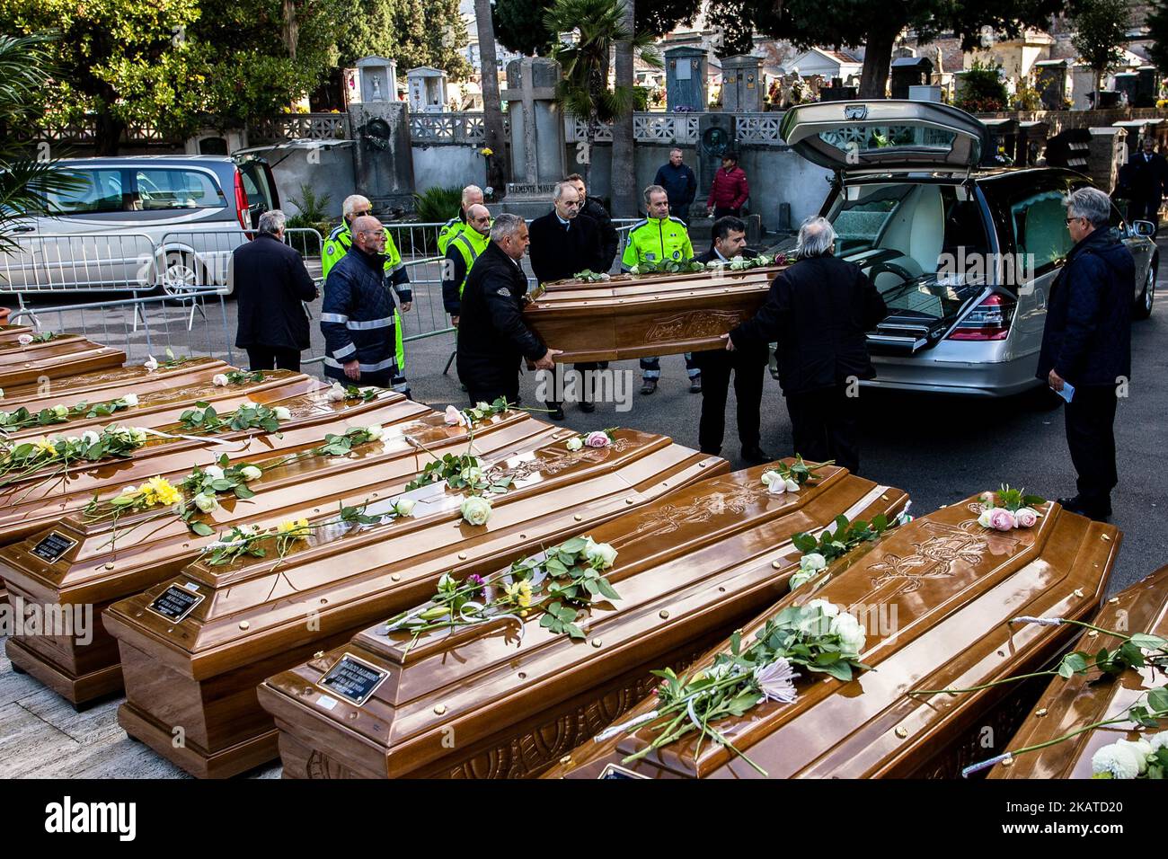 Funeral service for 26 Nigerian women, at the Salerno cemetery ...