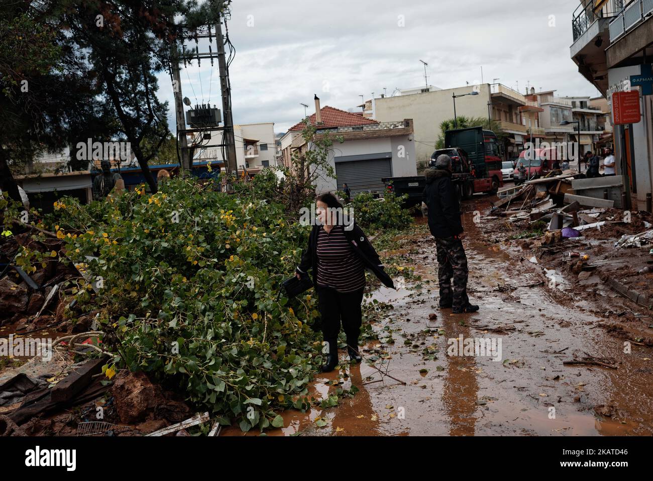 Damages caused by floods are seen in Mandra, Greece on November 17 ...