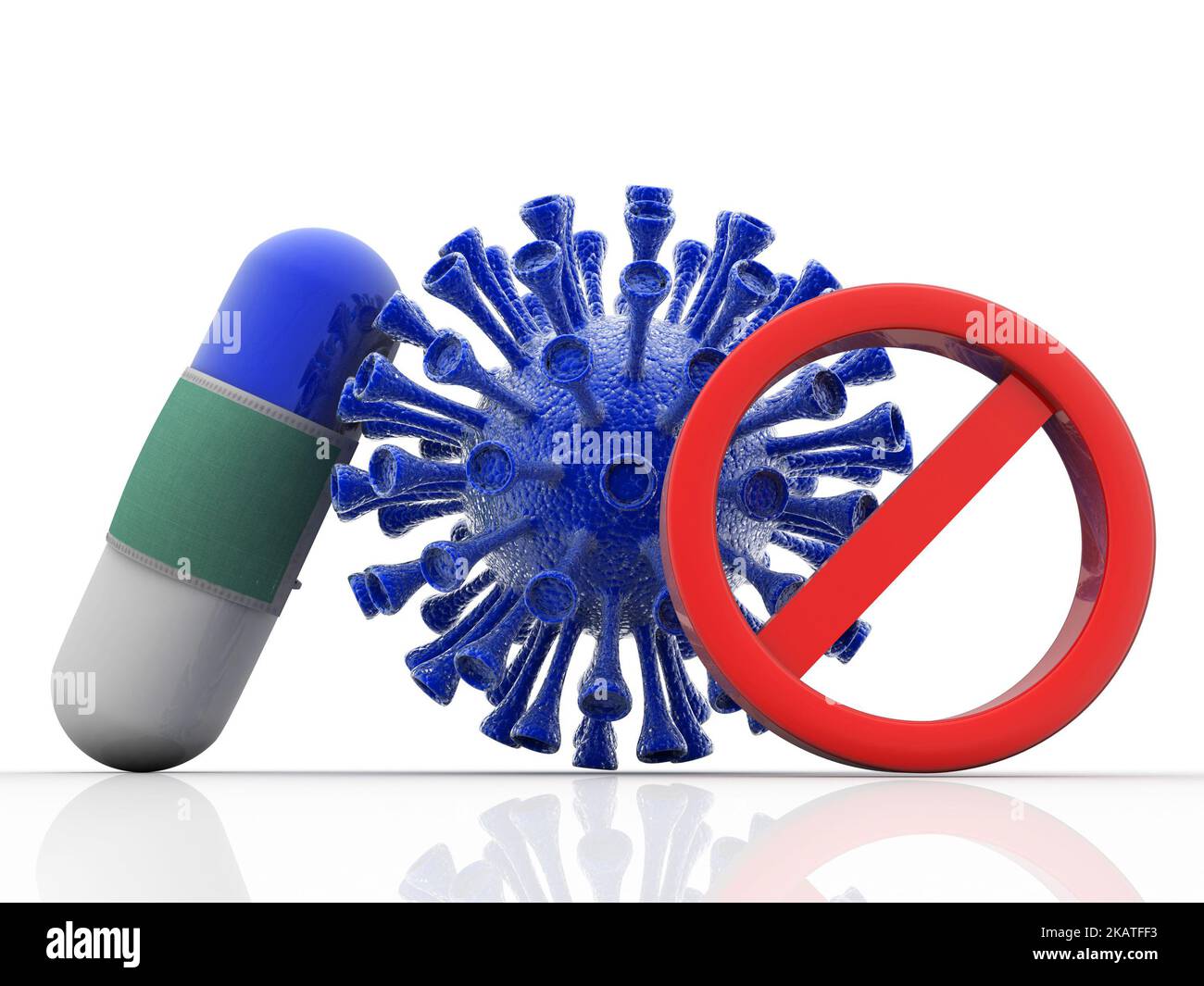 3d rendering Virus bacteria cells with syringe near stop sign Stock ...
