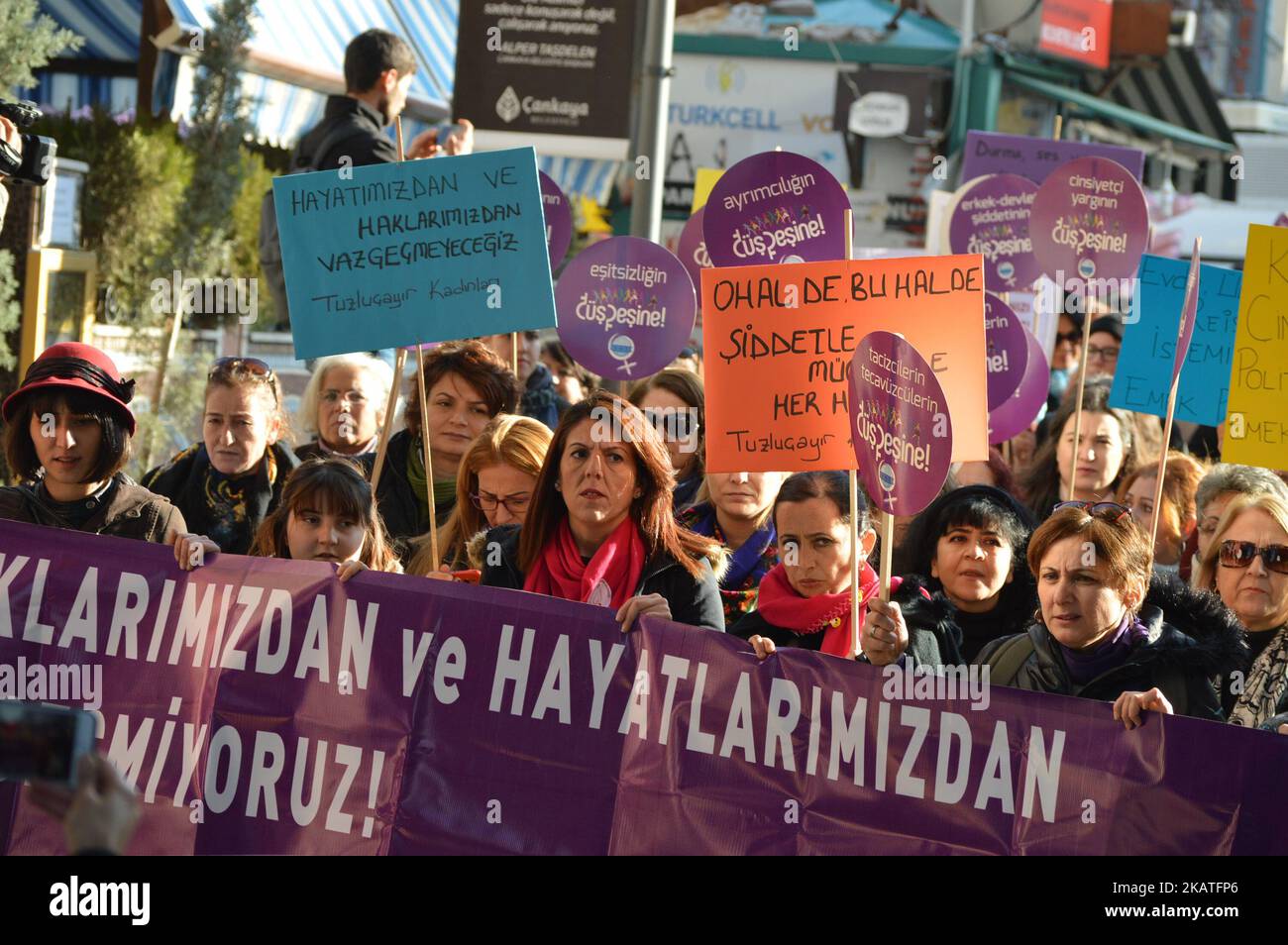 Kurdish and Turkish women take part in a protest to protect their ...