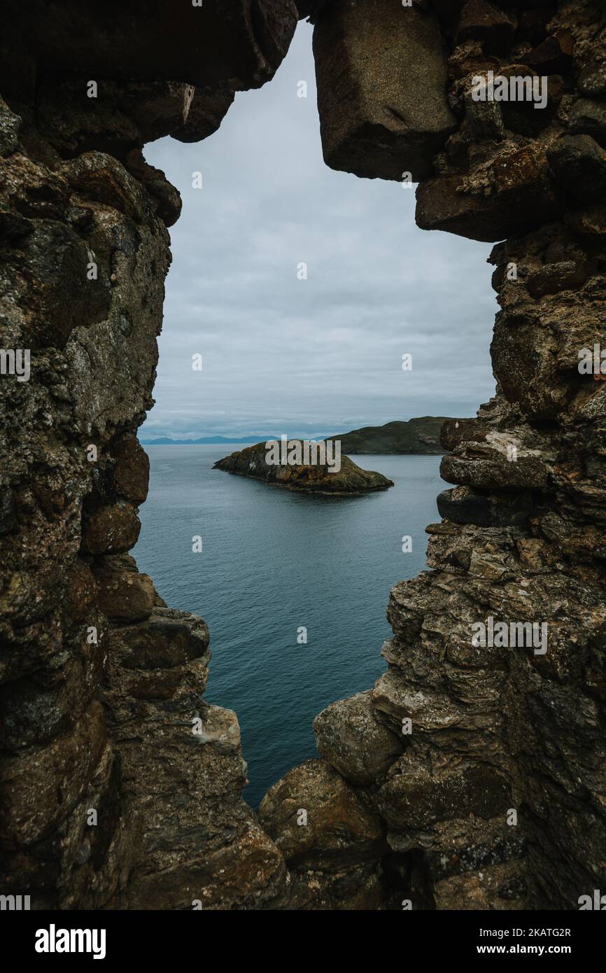A vertical aerail of a the Skie island, Scotland captured between a ...