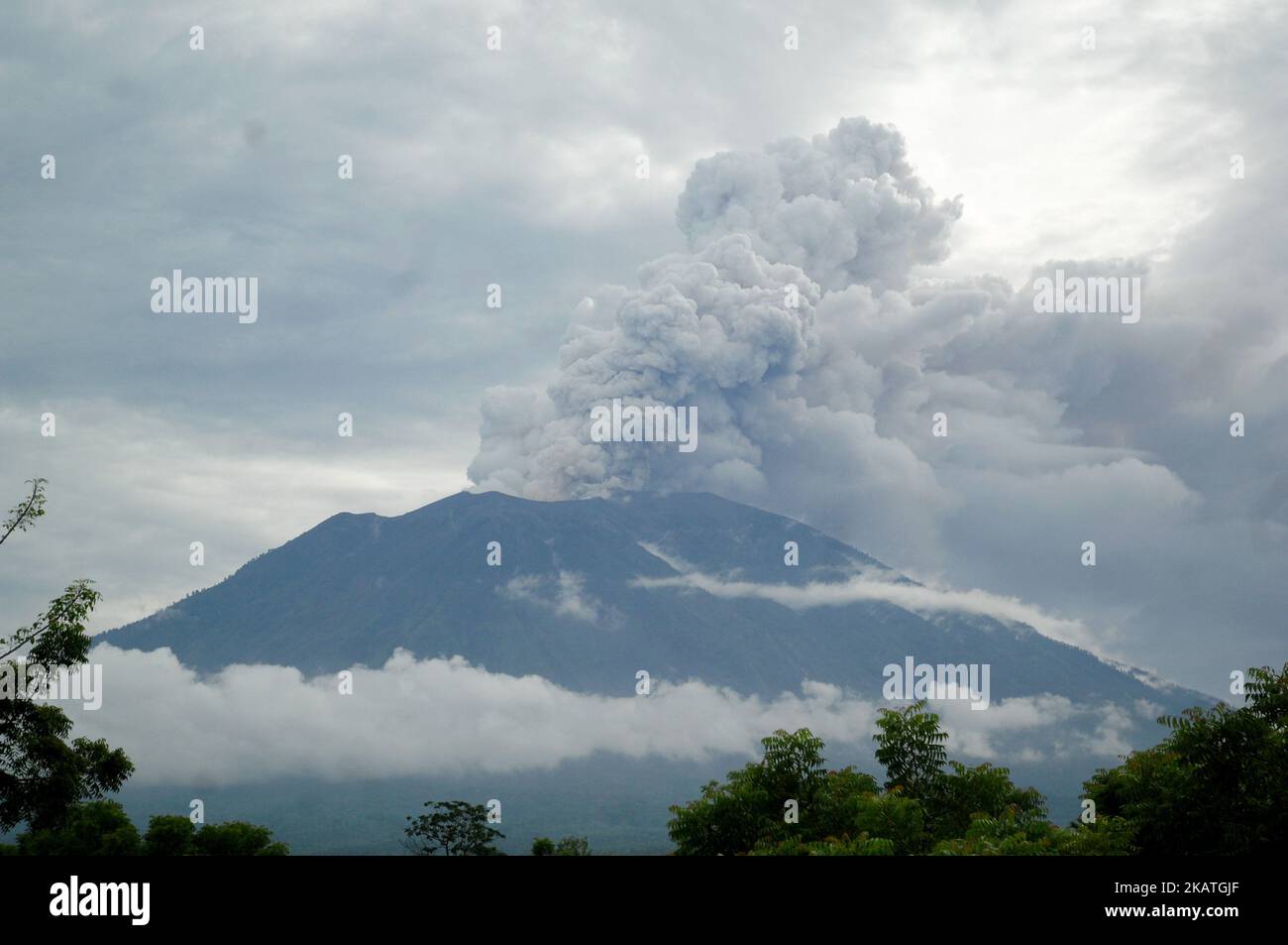 Mount Agung volcano erupts as seen from Kubu, Karangasem Regency, Bali ...