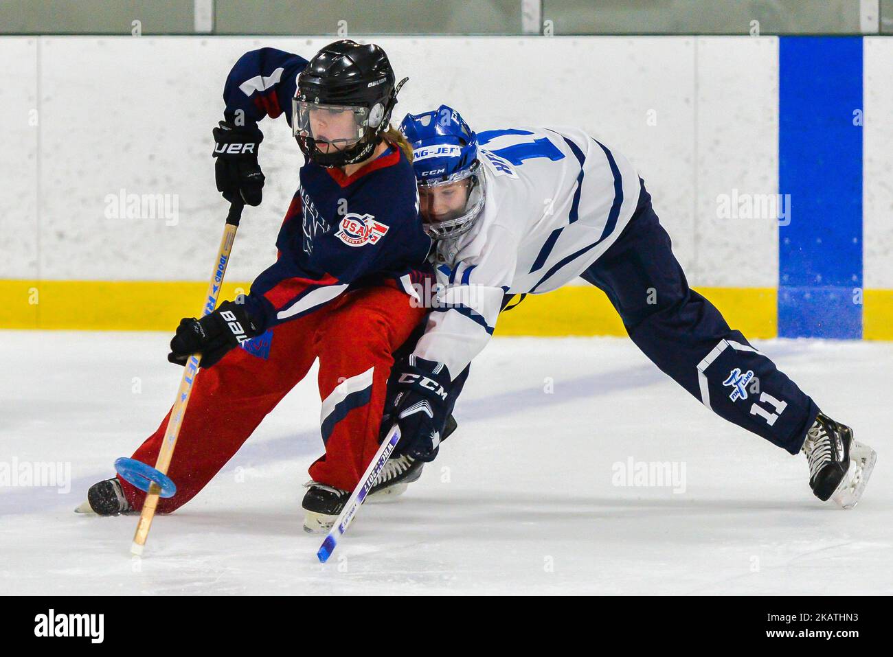 Players on the ice during The 2017 World Ringette Championships hockey ...