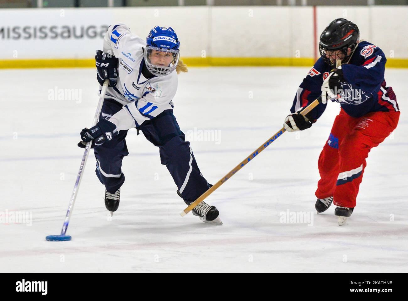 Players on the ice during The 2017 World Ringette Championships hockey ...