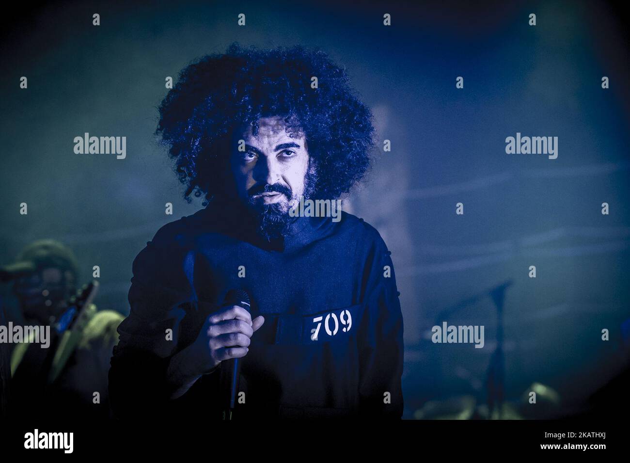 Michele Salvemini, better known as Caparezza performs live on stage ...