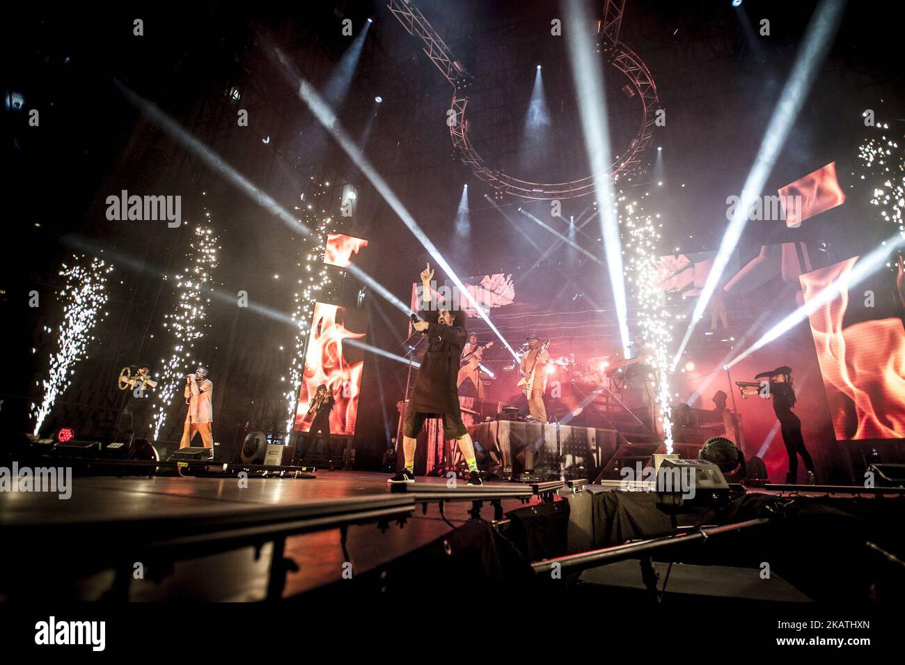 Michele Salvemini, better known as Caparezza performs live on stage ...