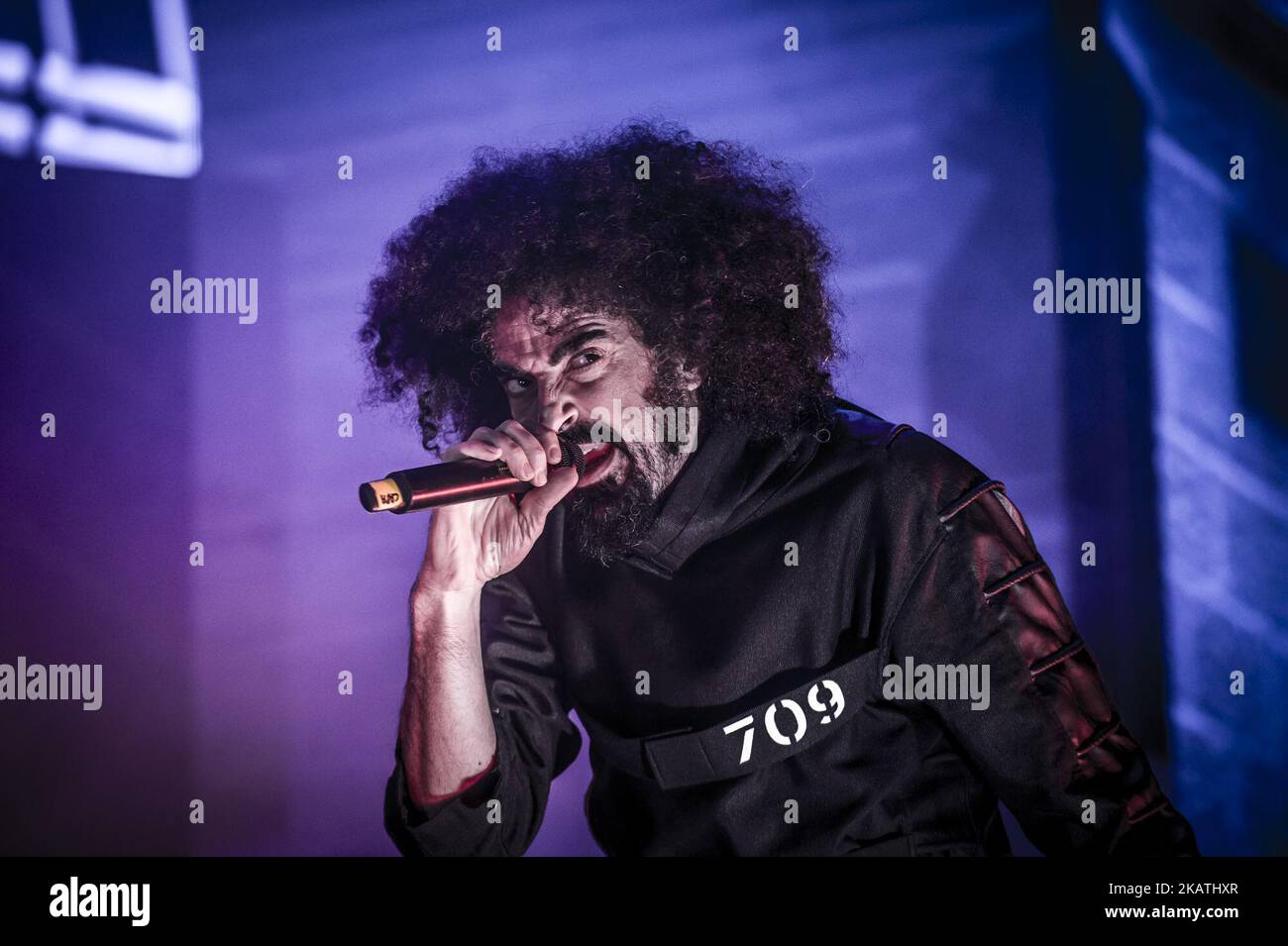 Michele Salvemini, better known as Caparezza performs live on stage ...