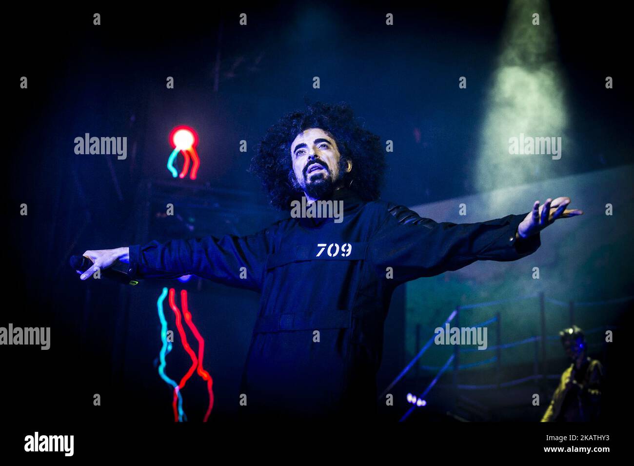 Michele Salvemini, better known as Caparezza performs live on stage ...