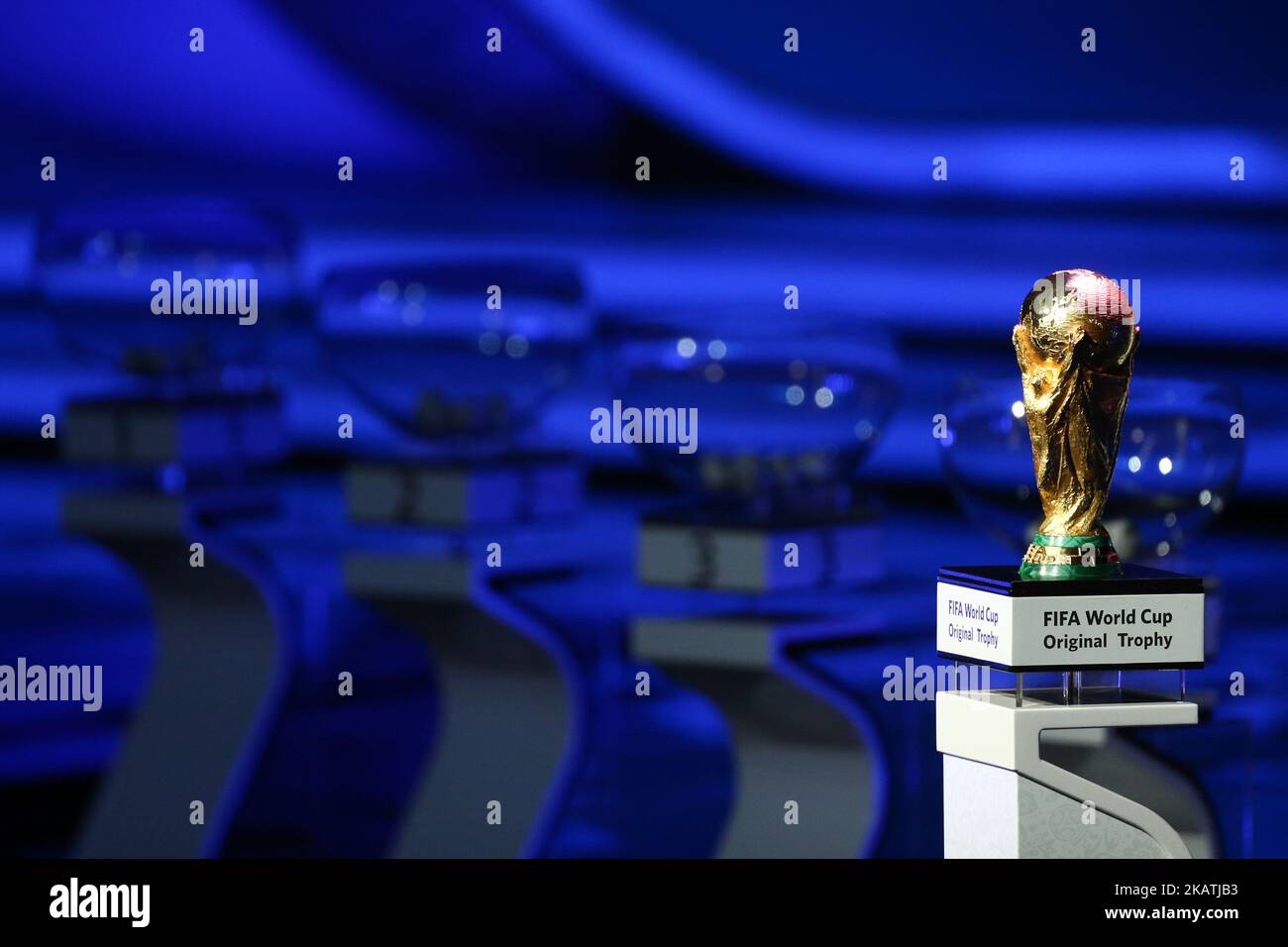 2018 FIFA World Cup winner's trophy seen during the Final Draw for the ...