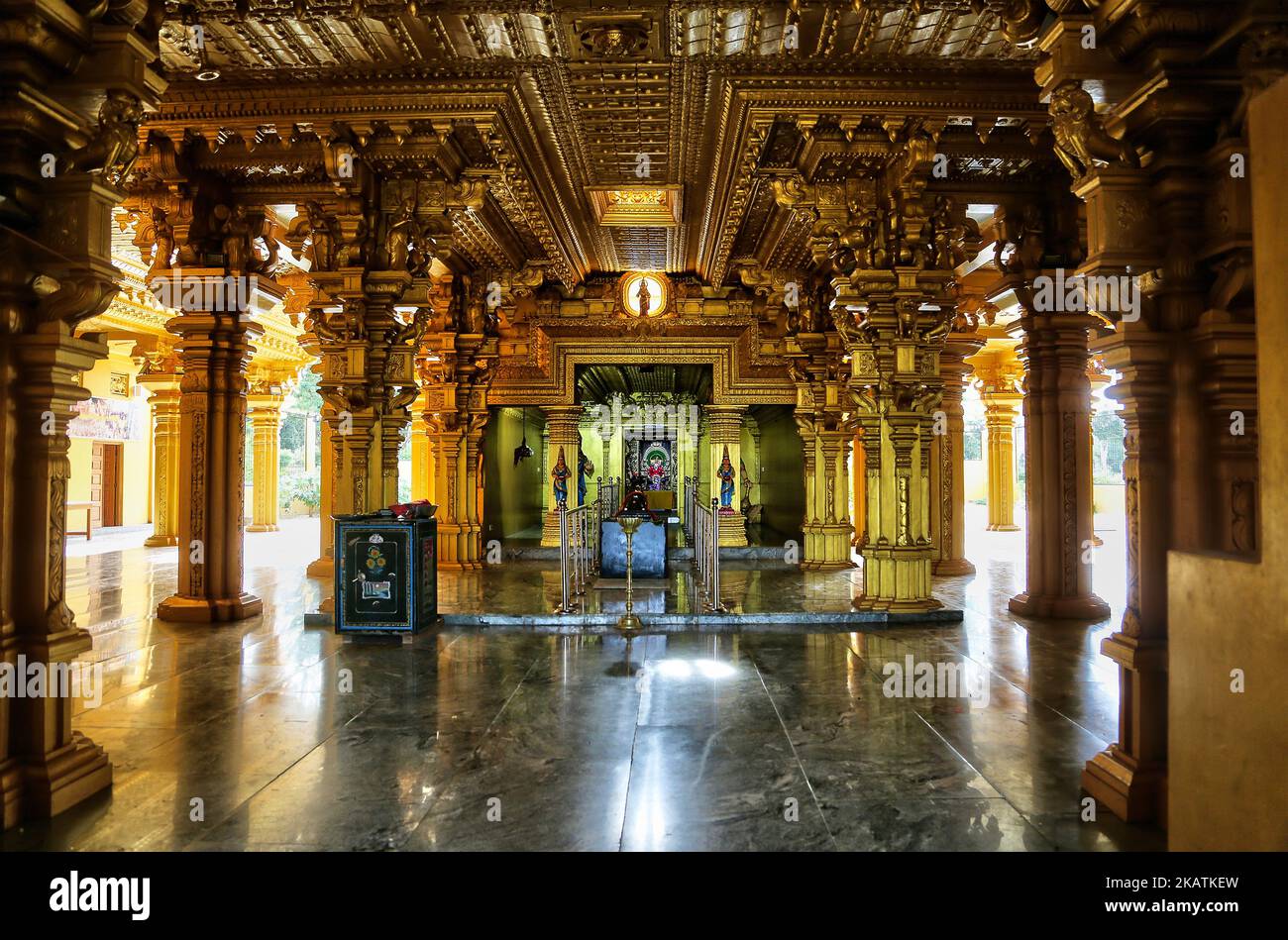 Main prayer hall in the Amman Hindu temple in Vavuniya, Sri Lanka. This ...