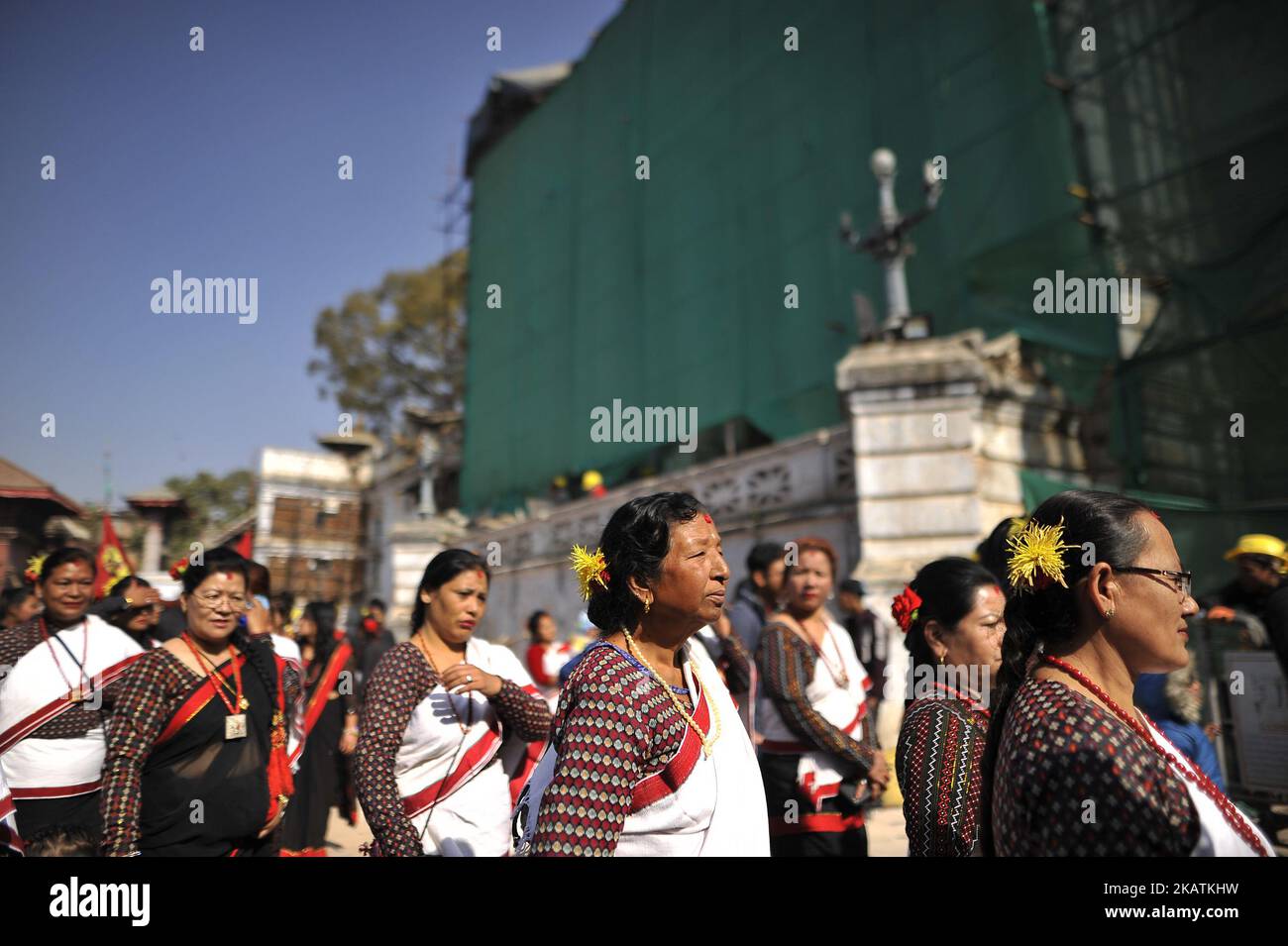 Newari people in a traditional attire during a parade of Yomari Punhi ...