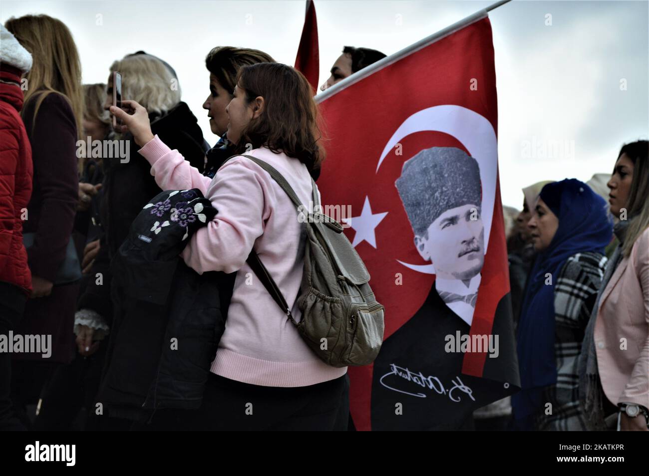 A group of women march at Anitkabir, the Mausoleum of founder and first president of modern ...