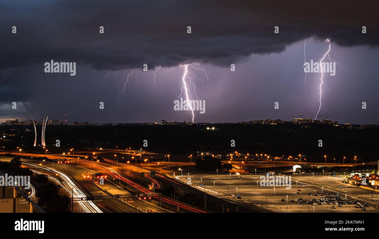 The lightning over Washington DC Airforce memorial Stock Photo - Alamy