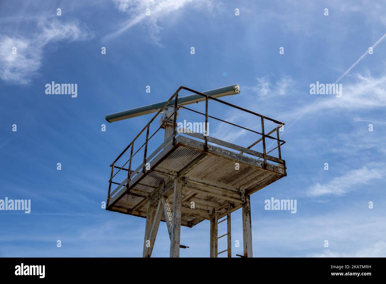 Telecommunications antenna and maritime radar. Metal tower for nautical ...