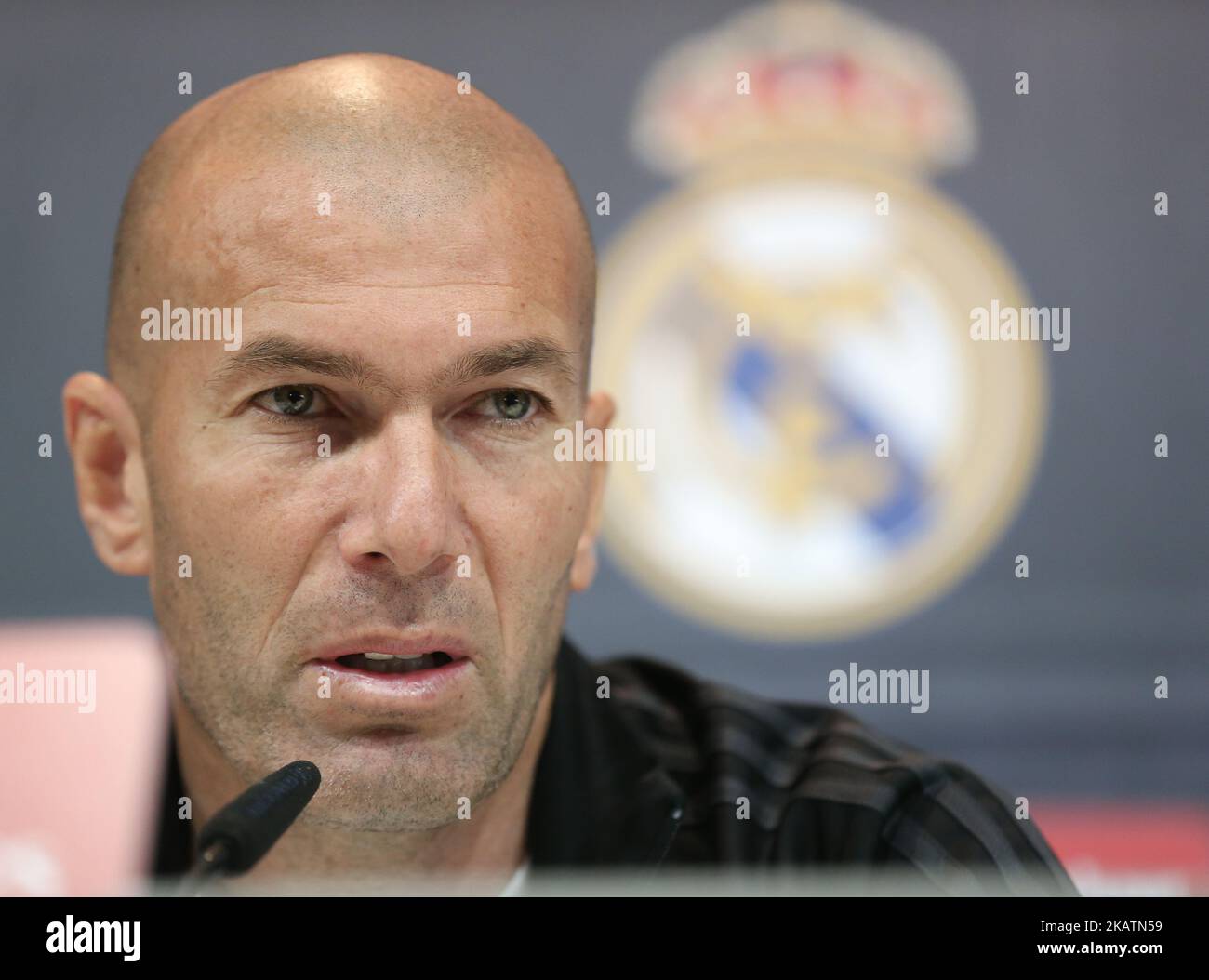 Head coach Zinedine Zidane of Real Madrid attends a press conference at ...