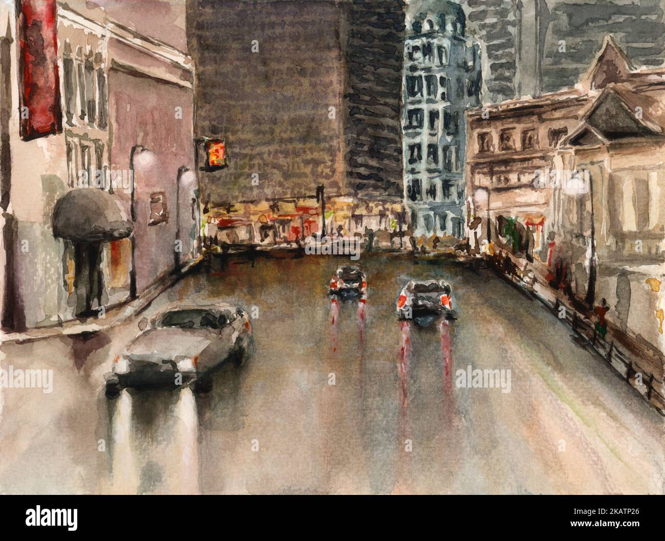 Watercolor Night Scene