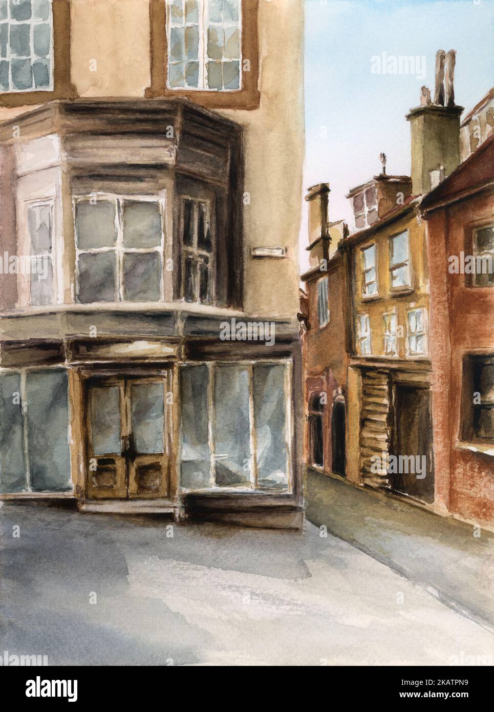Old town street watercolor hi-res stock photography and images - Alamy