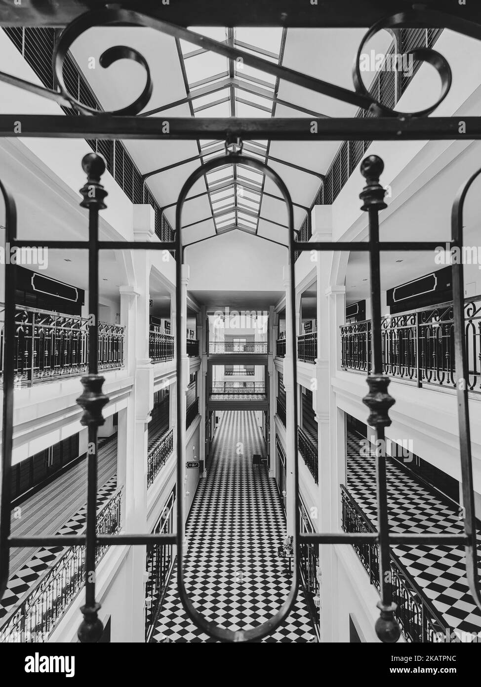 A vertical grayscale of a European style Eco Palladium interior in ...