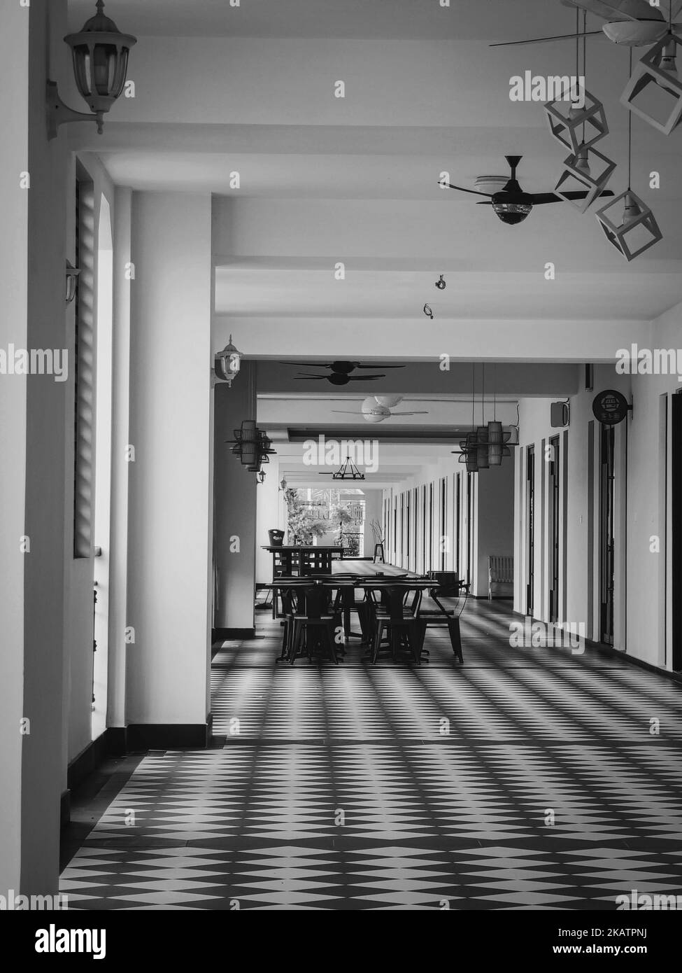 A vertical grayscale of a European style Eco Palladium interior in ...