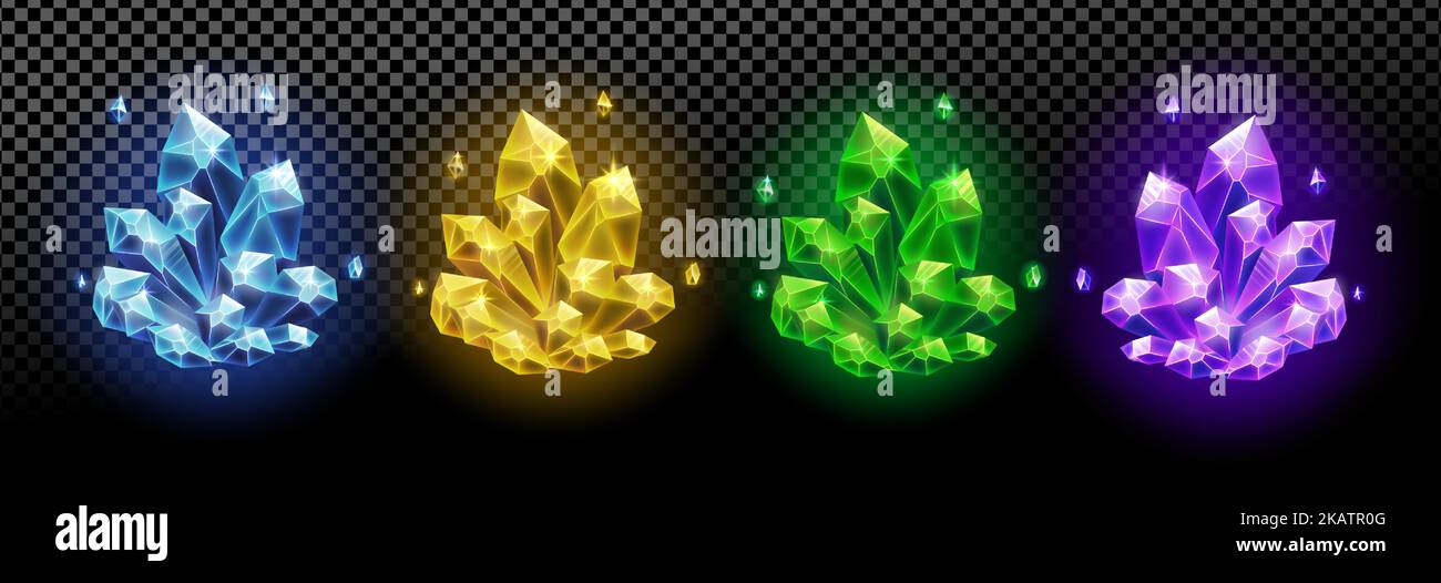 Colorful magic shiny crystals resources set isolated on a transparent ...