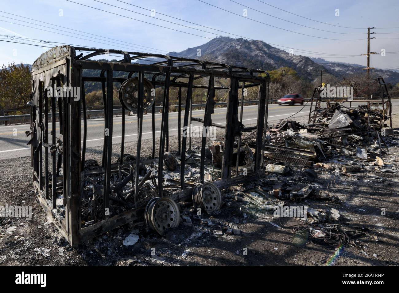 A burned-out truck and trailer are seen after the Thomas wildfire swept ...