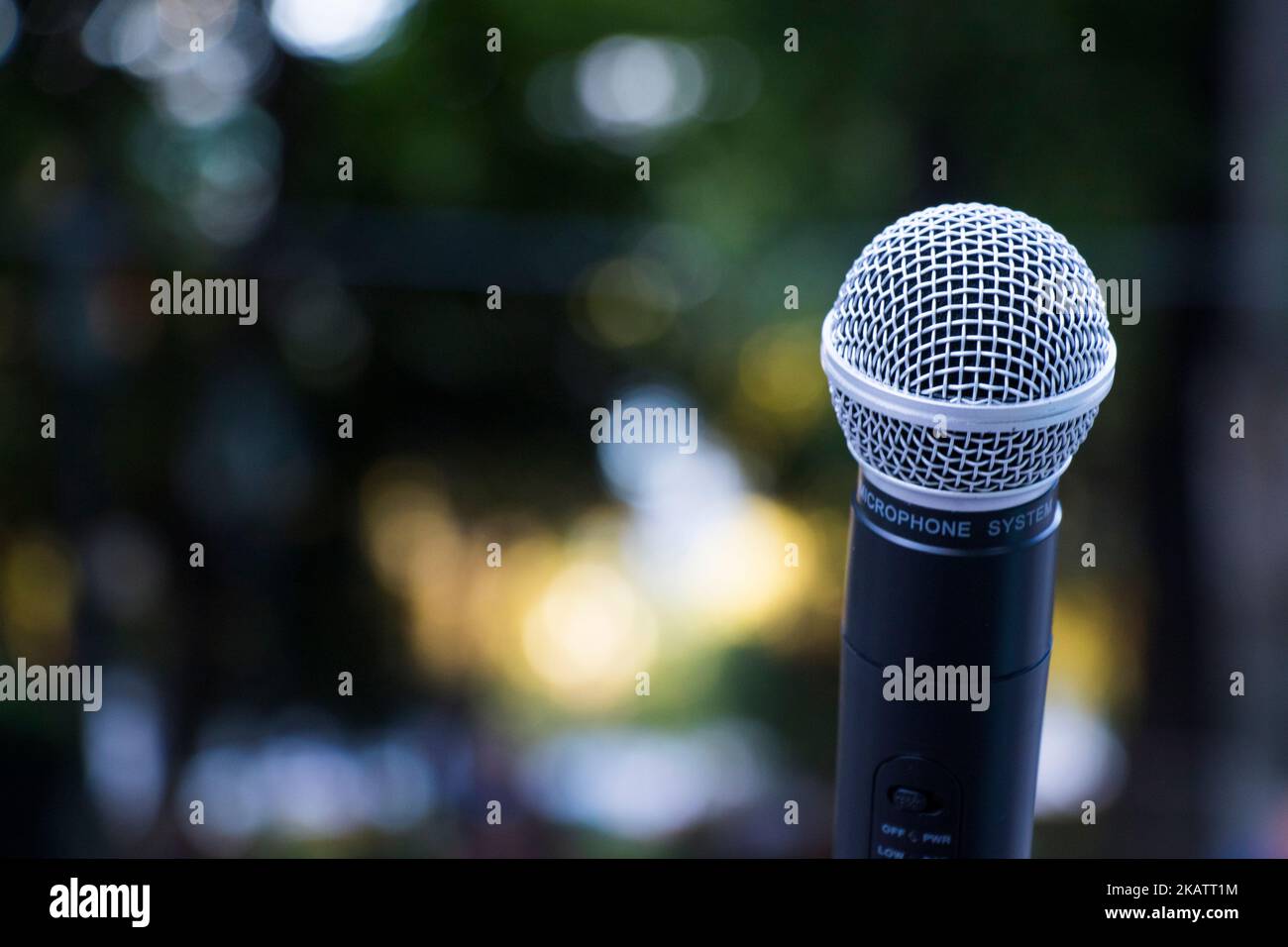 Microphone close-up, outdoor background, daylight Stock Photo - Alamy