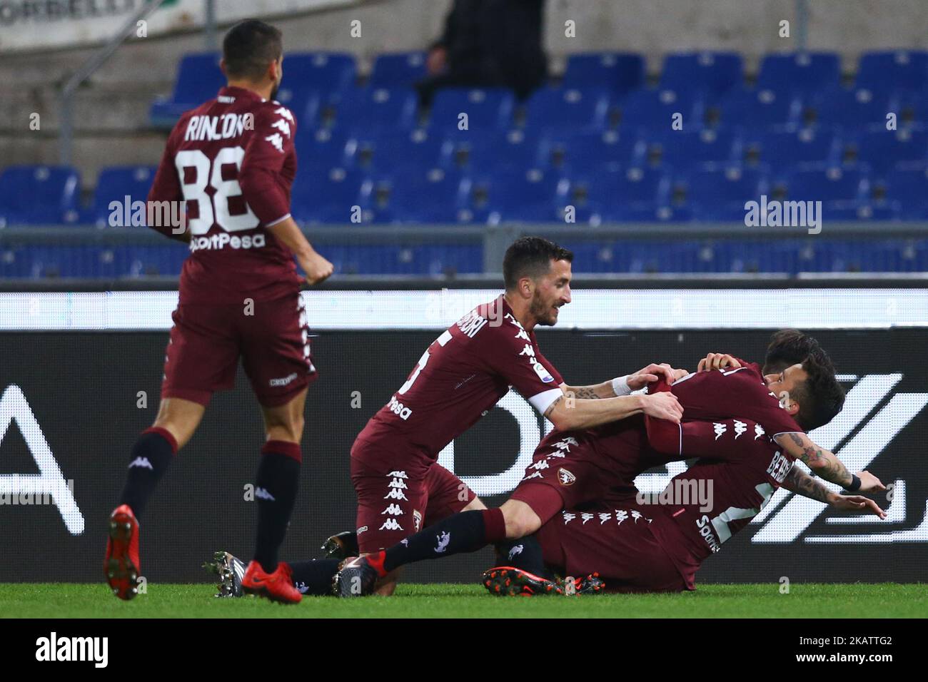 Torino players celebrate the goal cored by Alex Berenguer of Torino ...